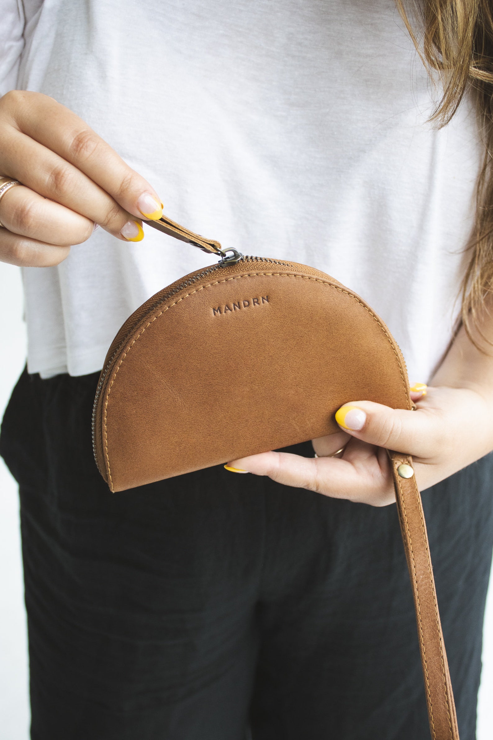 Genuine Leather Minimalist Wallet, Half Moon Shape Wallet, Leather ...