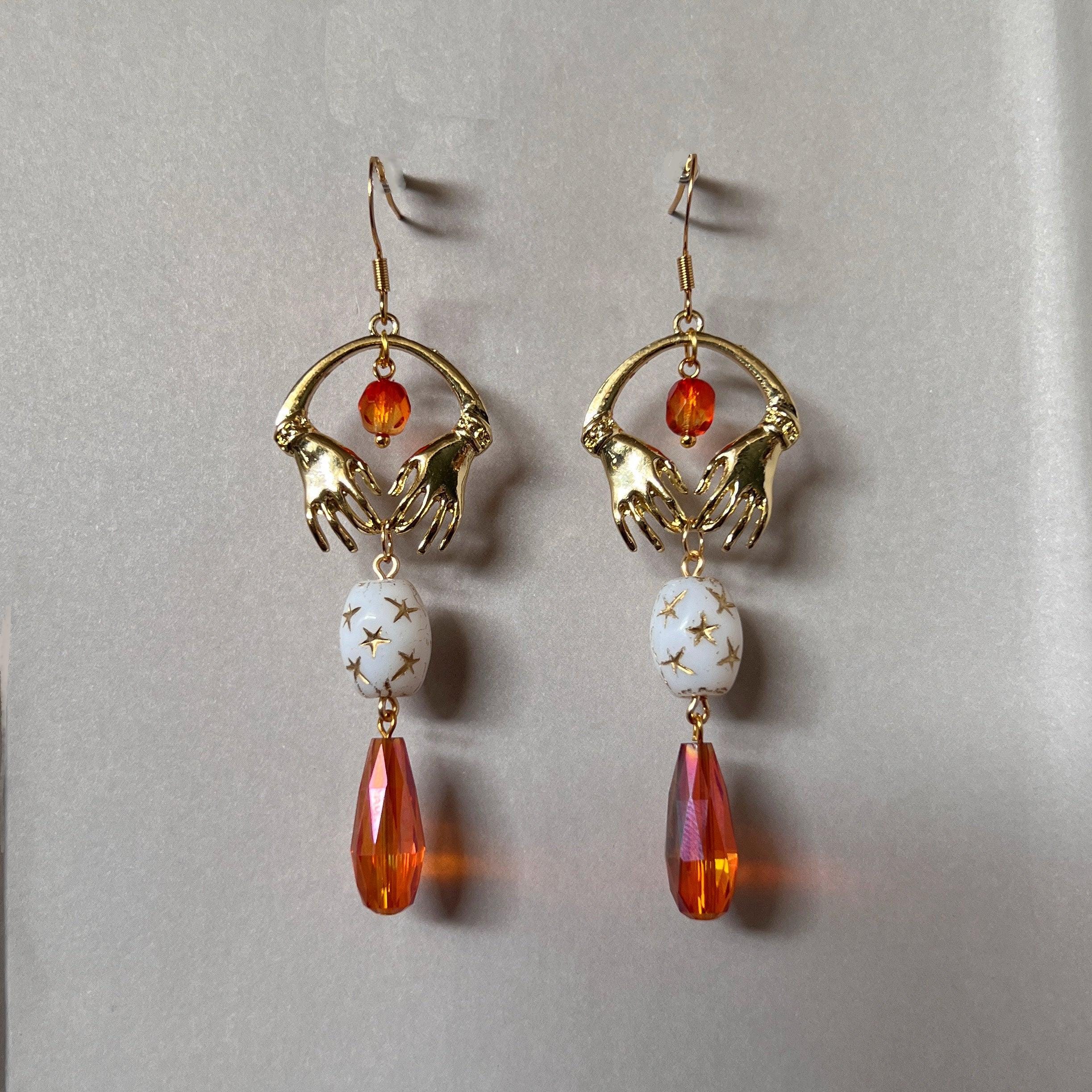 Fire Demon || Howl's Moving Castle Inspired, Egg Earrings, Hand Earrings, Handmade, Dangly ...