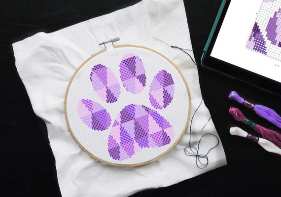 Geometric Paw Print Cross Stitch Pattern Purple Digital - Etsy