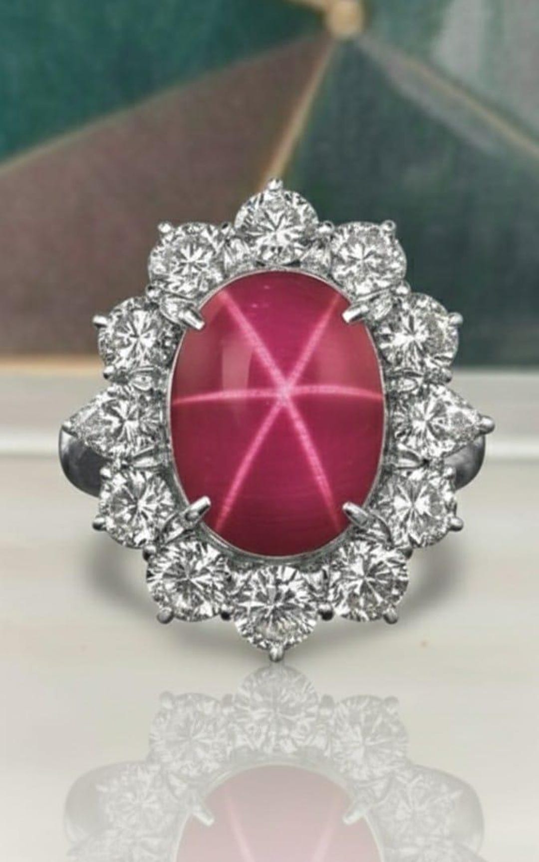 Ruby Star Sapphire Cabochon Ring,solid Silver 10×12 MM Oval,accent ...