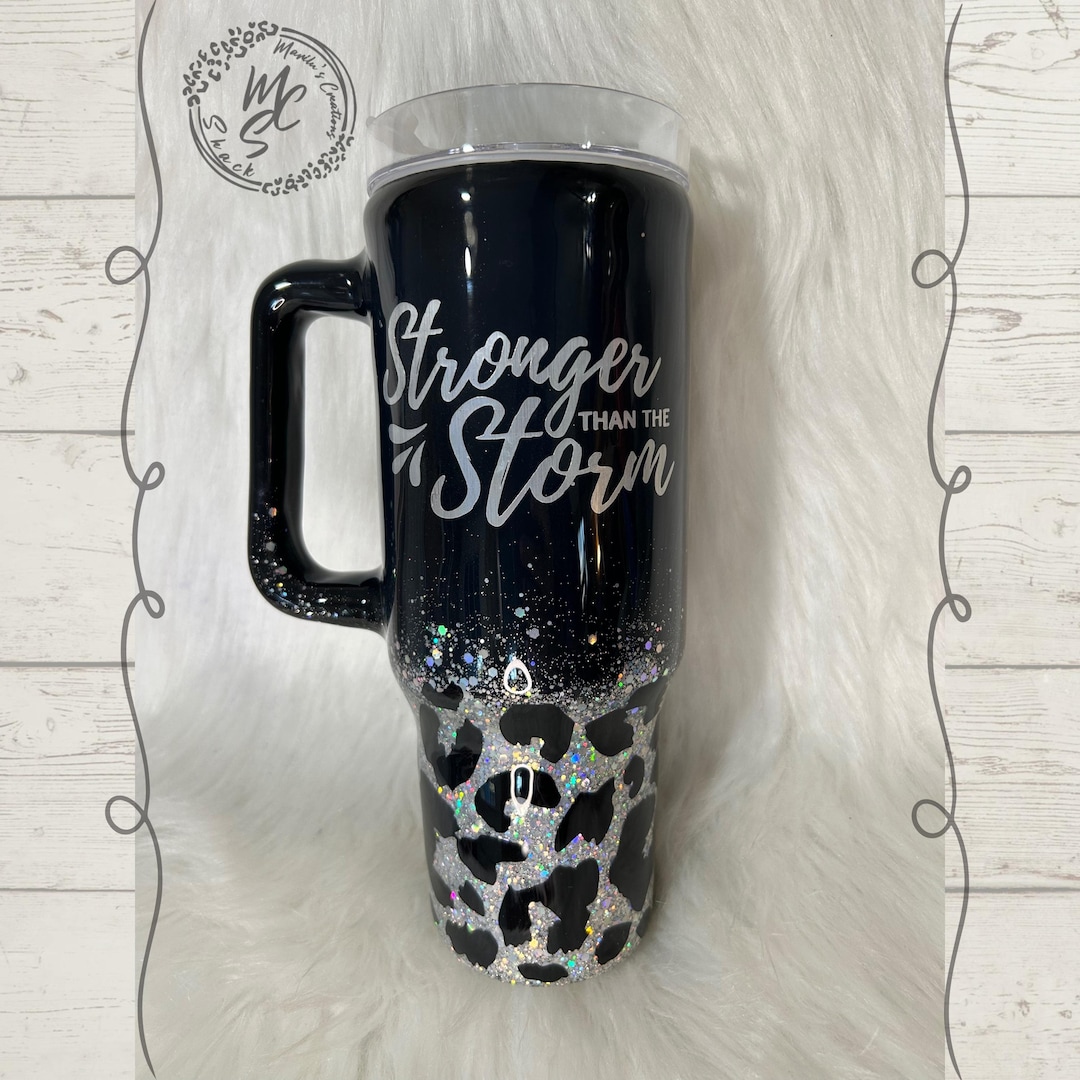 Leopard Print Tumbler, Black and Silver Glitter Animal Print Tumbler ...