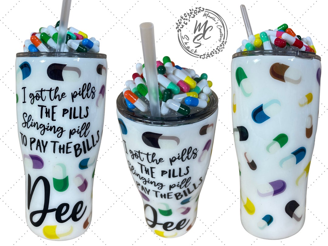 Pills Custom Tumbler, 3D Fake Pills Removable Topper, Personalized With ...