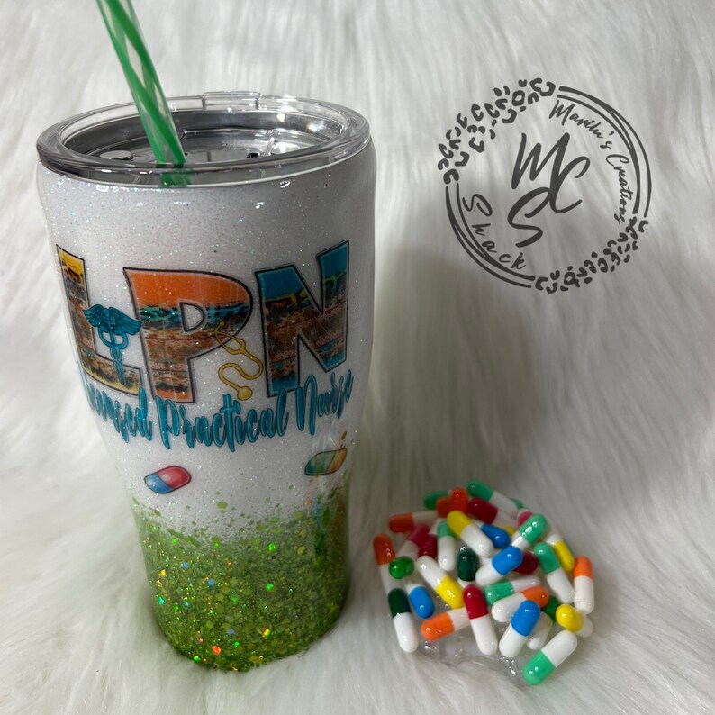 LPN Tumbler With 3D Pills Topper: Glitter Nurse Cup - Etsy