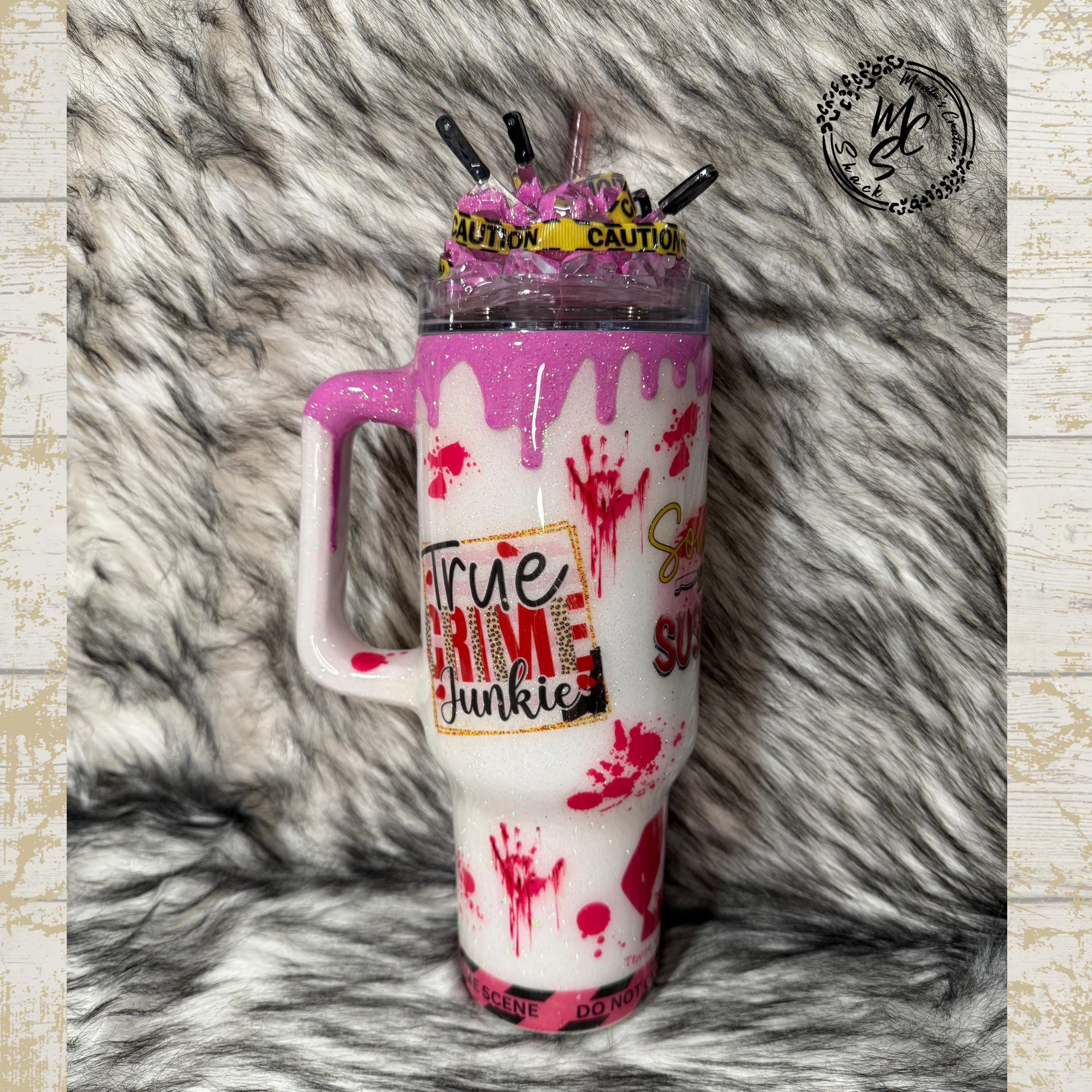 True Crime Tumbler: Pink Knives & Caution Tape 3D Topper - Etsy