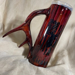 Deer Tumbler, Hunting Cup, Real Deer Antler Handle 20oz Straight Skinny ...