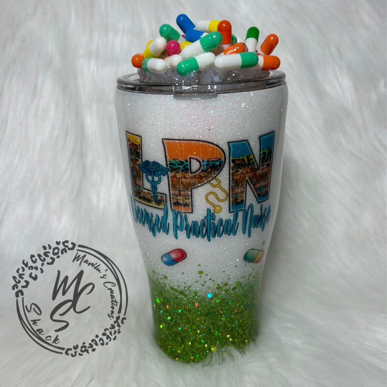 LPN Tumbler With 3D Pills Topper: Glitter Nurse Cup - Etsy