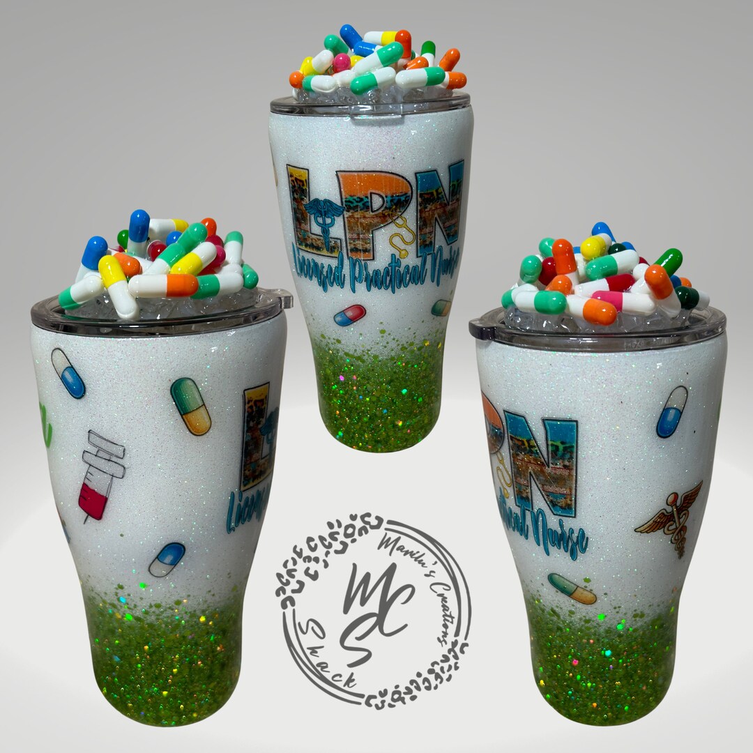 LPN Tumbler With 3D Pills Topper: Glitter Nurse Cup - Etsy
