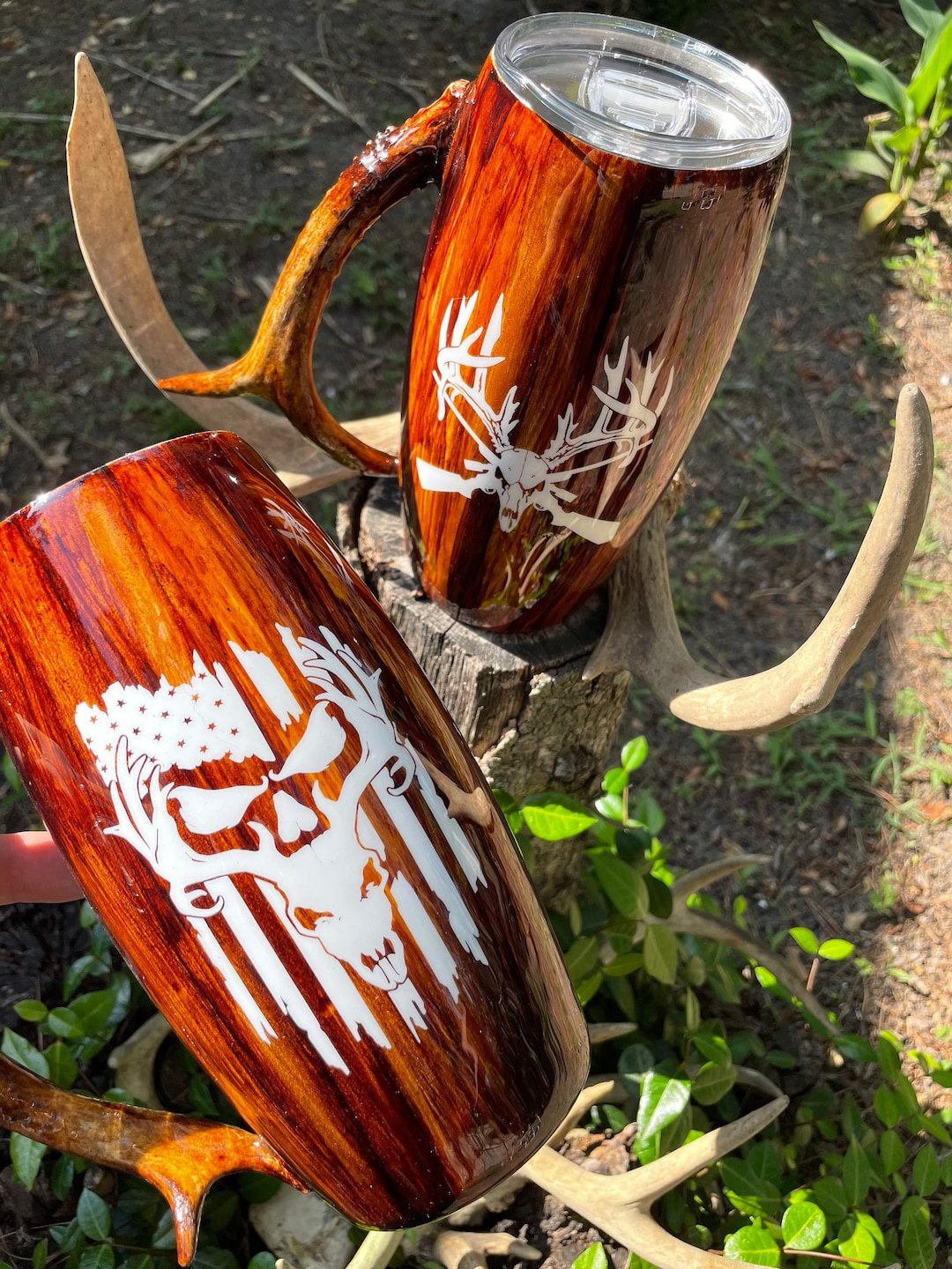 Deer Tumbler, Wood Tumbler, Real Deer Antler Handle 25oz Barrel ...