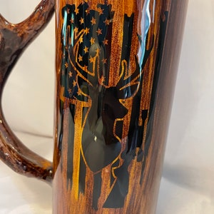 Deer Tumbler, Hunting Cup, Real Deer Antler Handle 20oz Straight Skinny ...