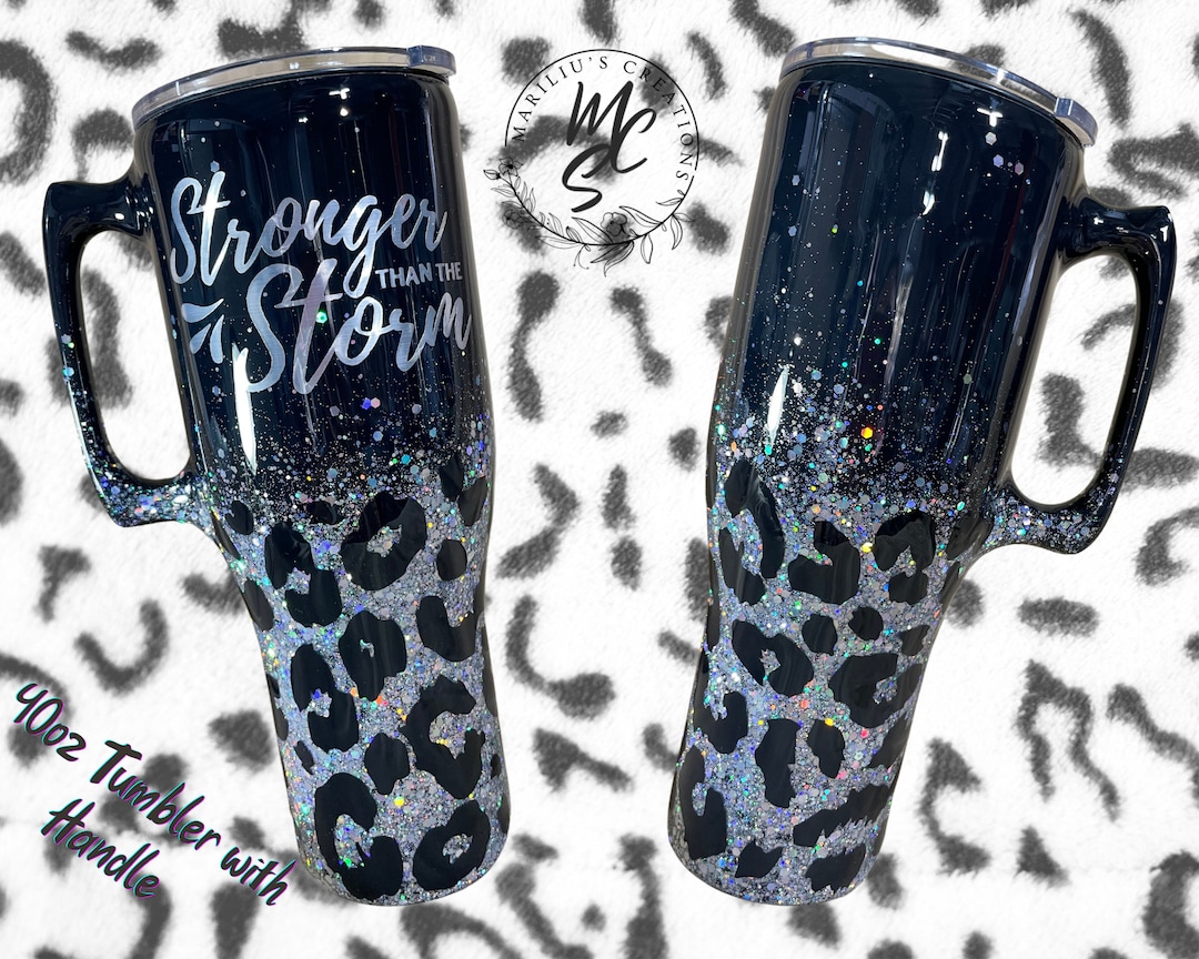Leopard Print Tumbler, Black and Silver Glitter Animal Print Tumbler ...