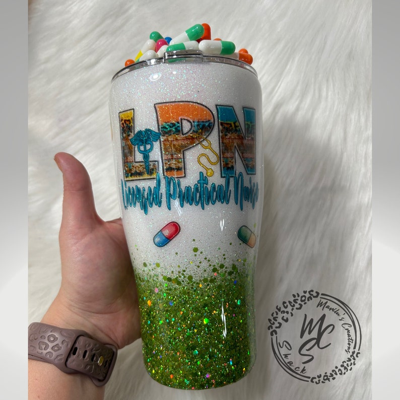 LPN Tumbler With 3D Pills Topper: Glitter Nurse Cup - Etsy