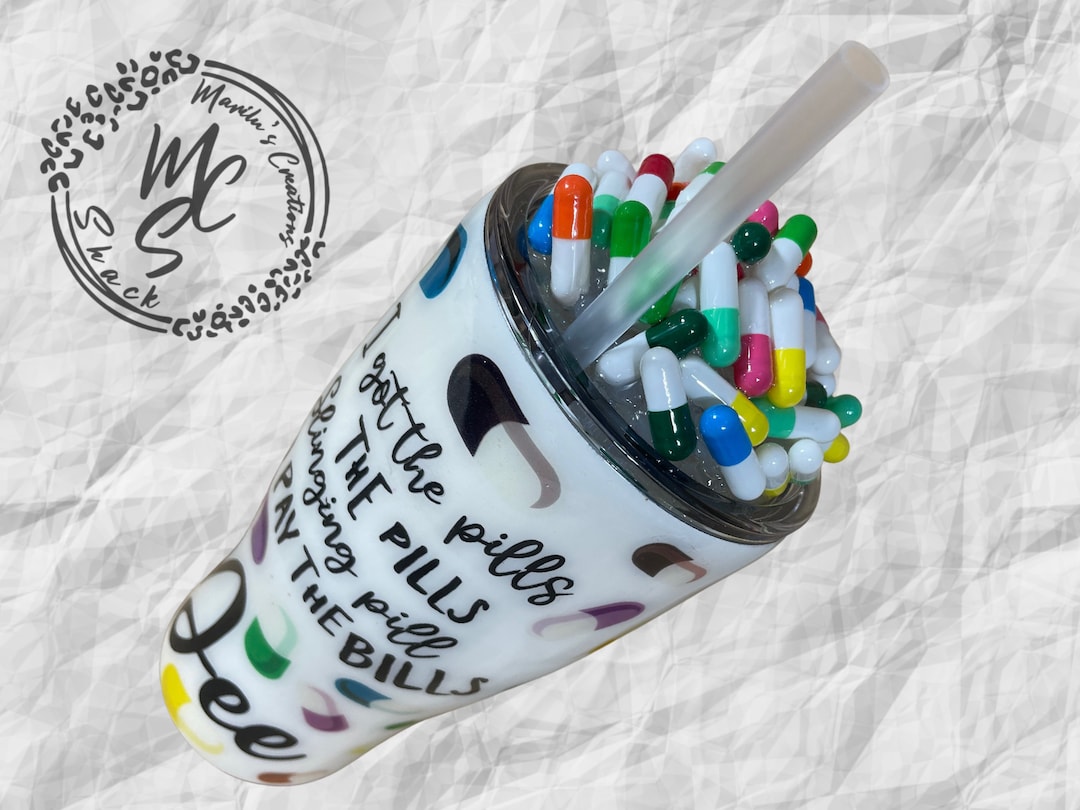 Pills Custom Tumbler, 3D Fake Pills Removable Topper, Personalized With ...