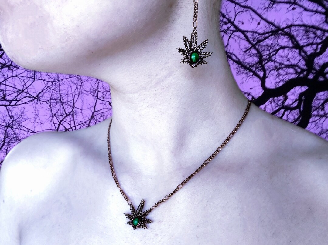 Wire Wrapped Cannabis Leaf Set With Tigers Eye Crystal Beads - Etsy