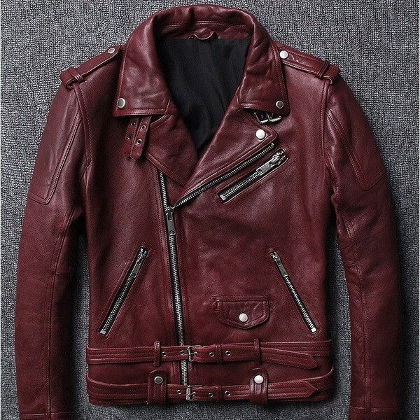 Red Leather Jacket Men - Etsy