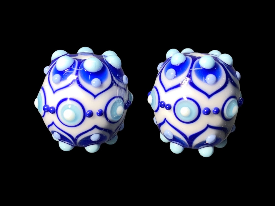 Two Blue and White Lamp Glass Beads - Etsy