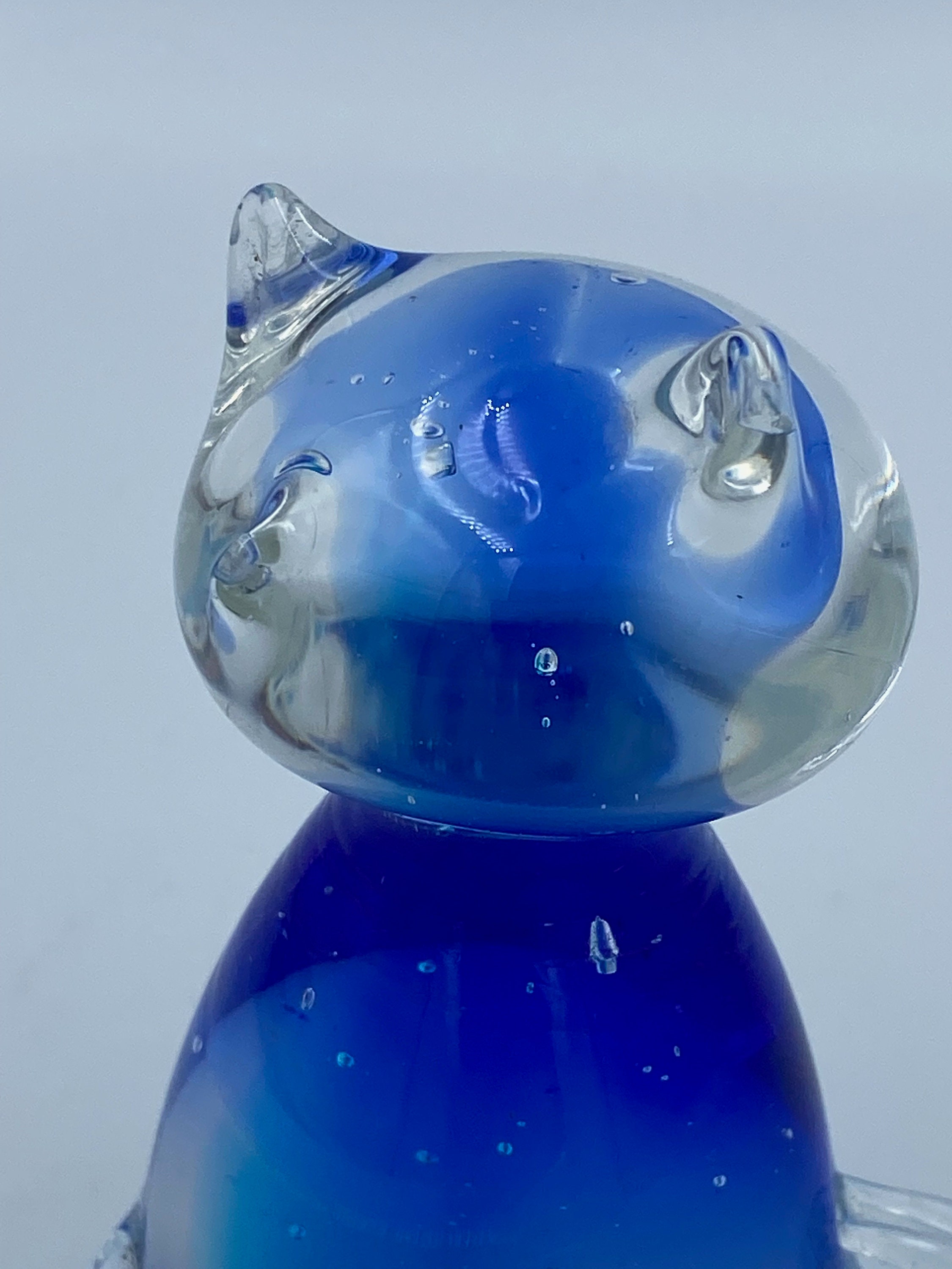 Art Glass Cat Paperweight Figurine Clear and Blue 3 Tall - Etsy