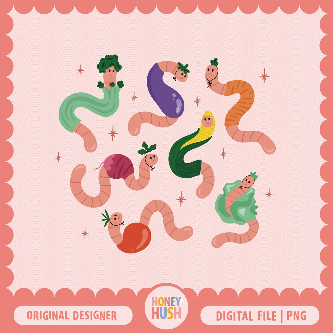Vegetable Worm PNG | Cute Worm File | Retro Gardening Design | Happy ...