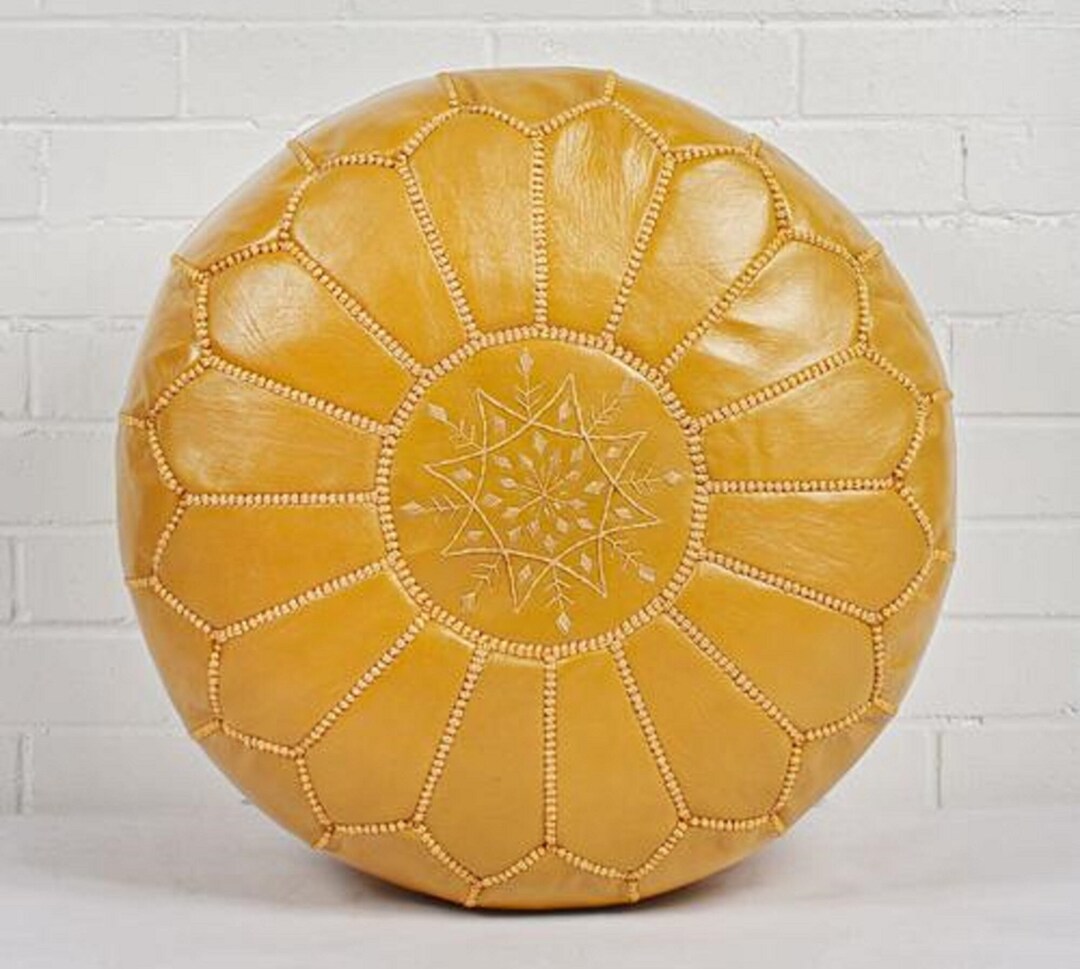 Moroccan Leather Pouf - Mustard Handcrafted Moroccan Pouf - Moroccan ...