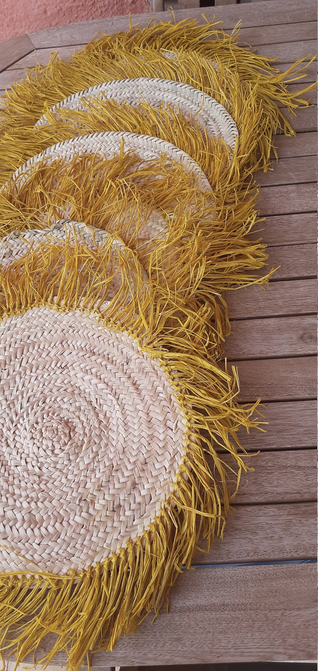Set of 4 Straw Placemats, Handwoven Table Setting, Bohemian Tableware ...