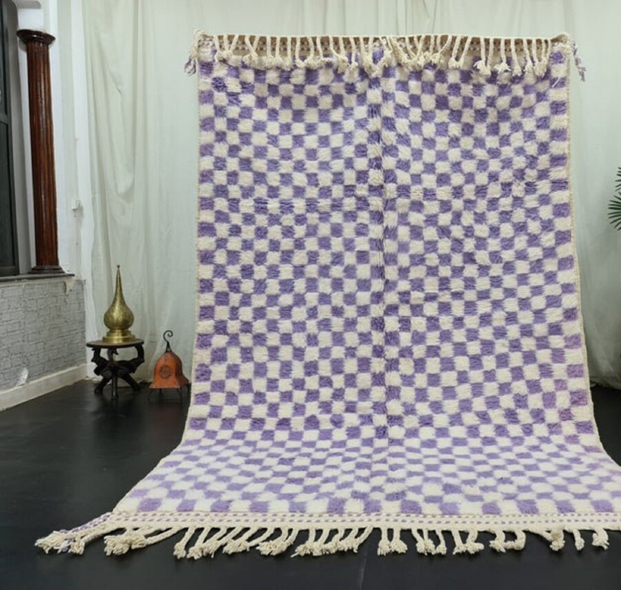 Velvet Checkered Rug, Checkered Area Rug, Handwoven Wool Rug, Tribal ...