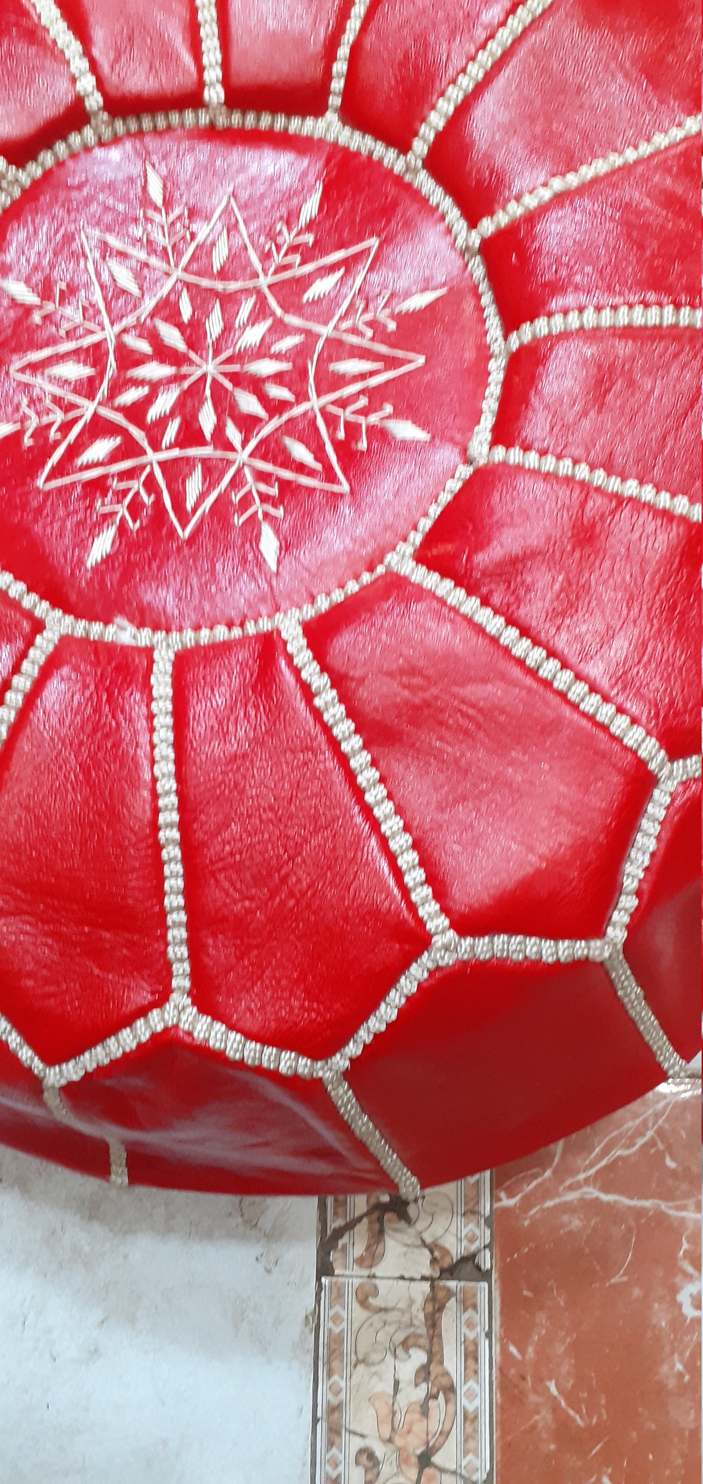 Red Moroccan Leather Pouf - Moroccan Furniture - Kilim Leather Pouf ...