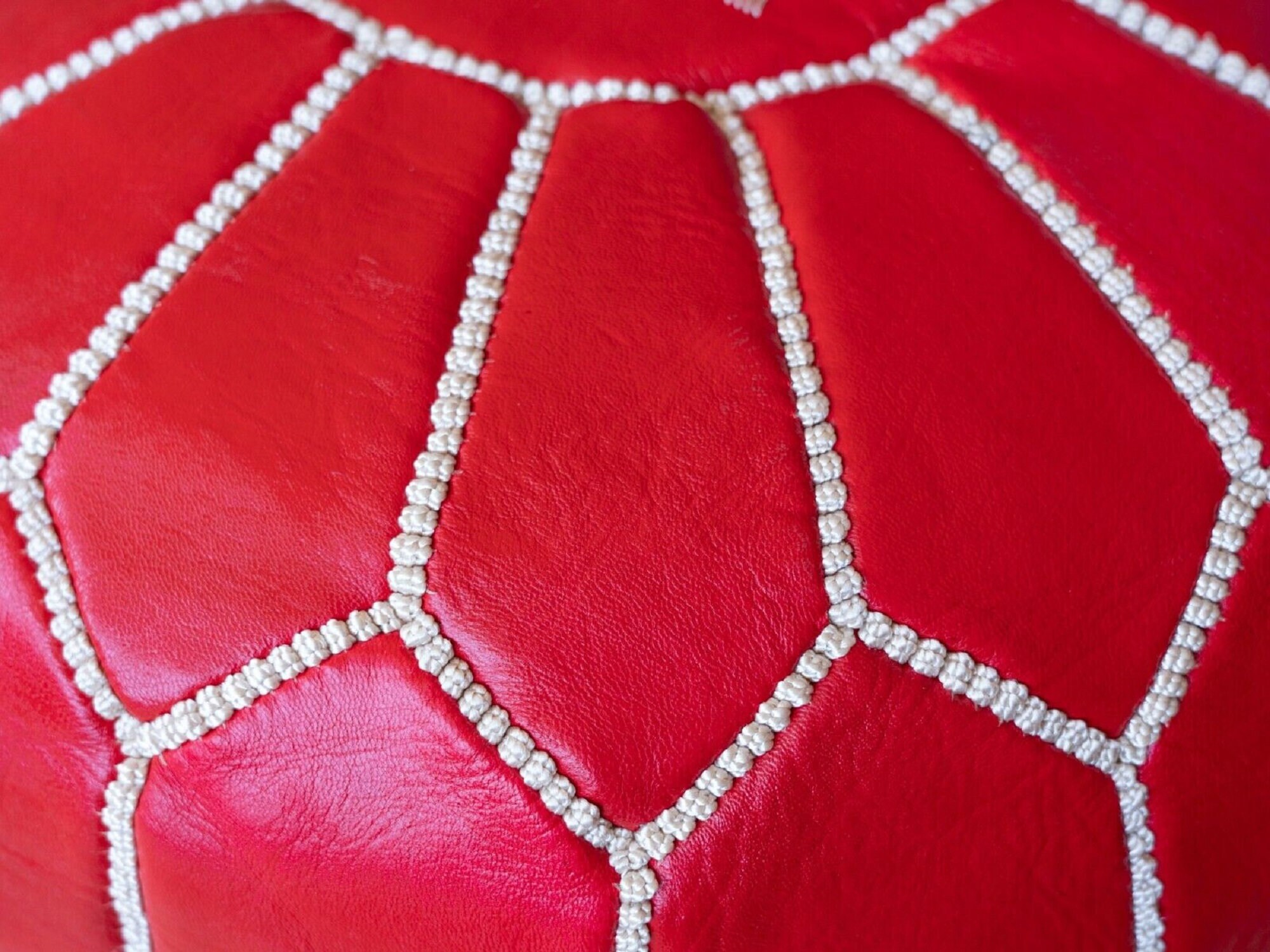 Red Moroccan Leather Pouf - Moroccan Furniture - Kilim Leather Pouf ...