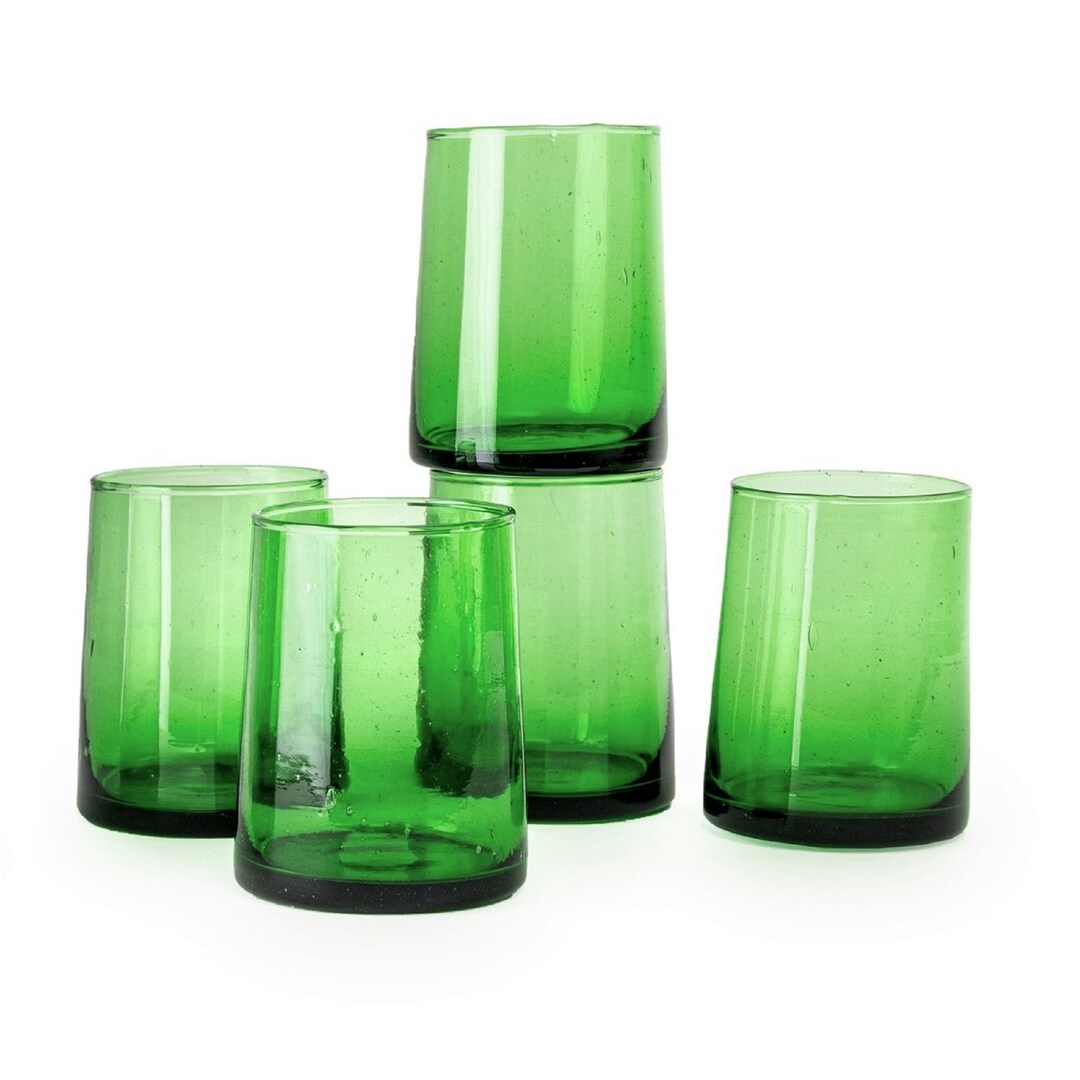 Set of 6 Green Glasses, Drinking Glasses Set, Green Moroccan Glasses ...