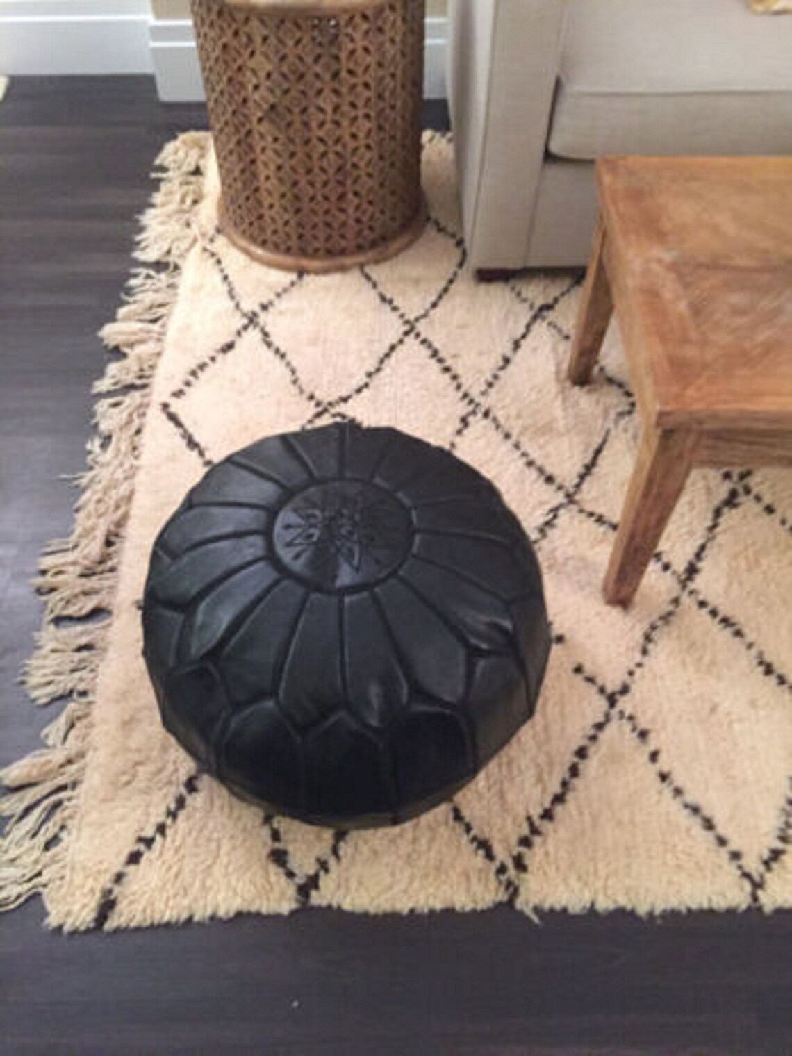 Moroccan Leather Pouf Moroccan Furniture Boho Leather Pouf Moroccan Art ...