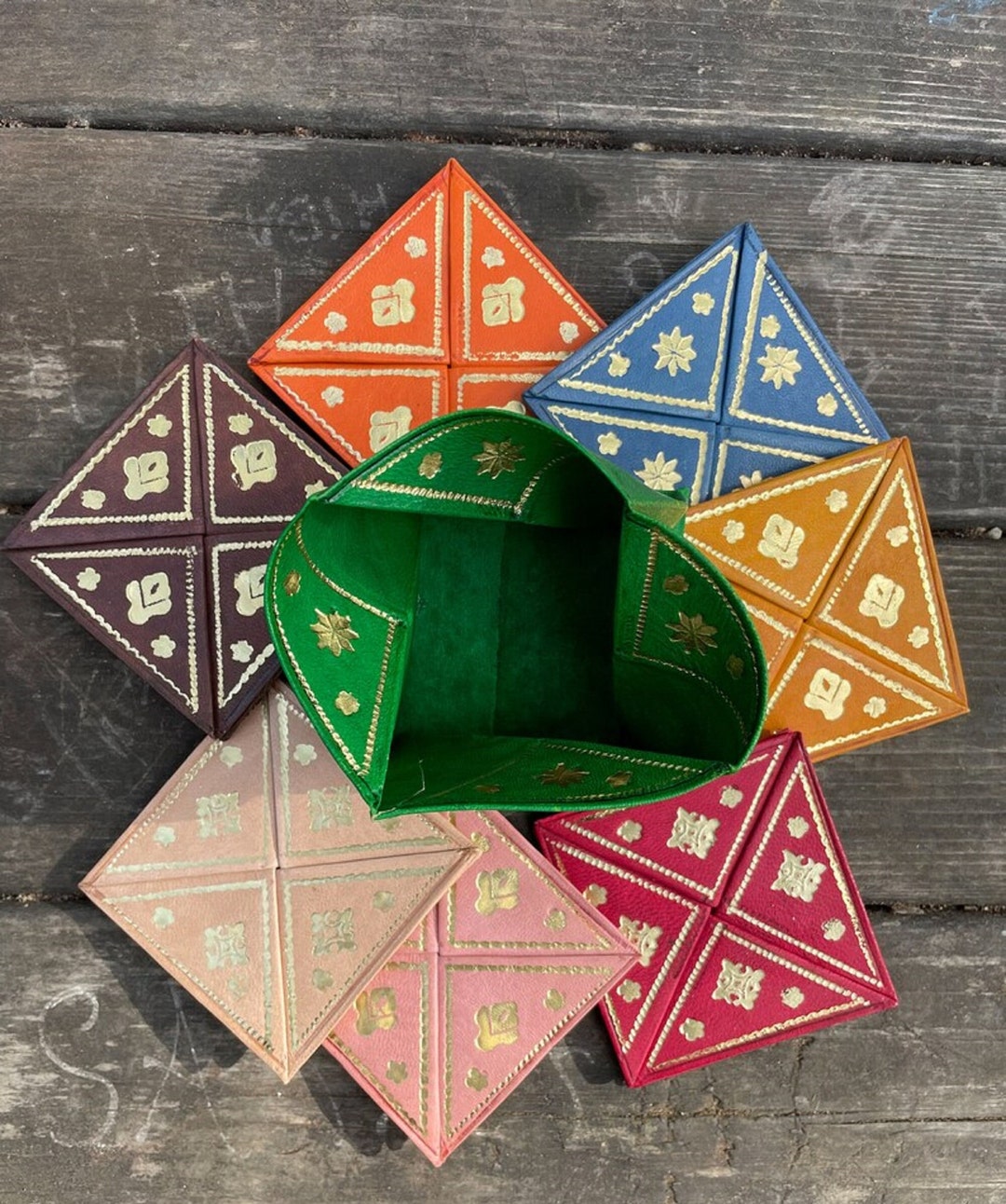 Square Moroccan Coin Purse, Boho Purse, Leather Wallet Handmade, Set of ...