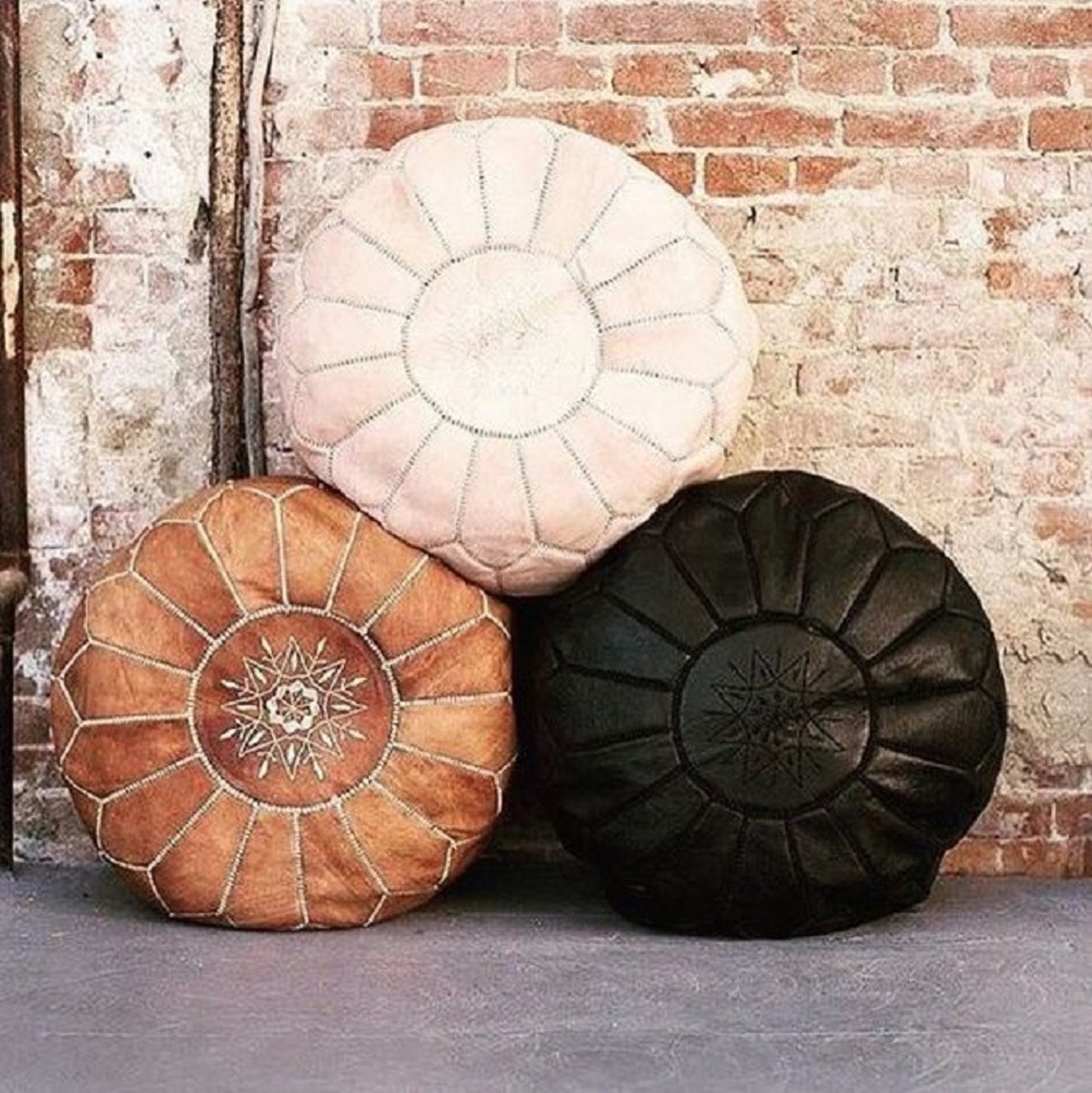 Moroccan Leather Pouf Moroccan Furniture Boho Leather Pouf Moroccan Art ...