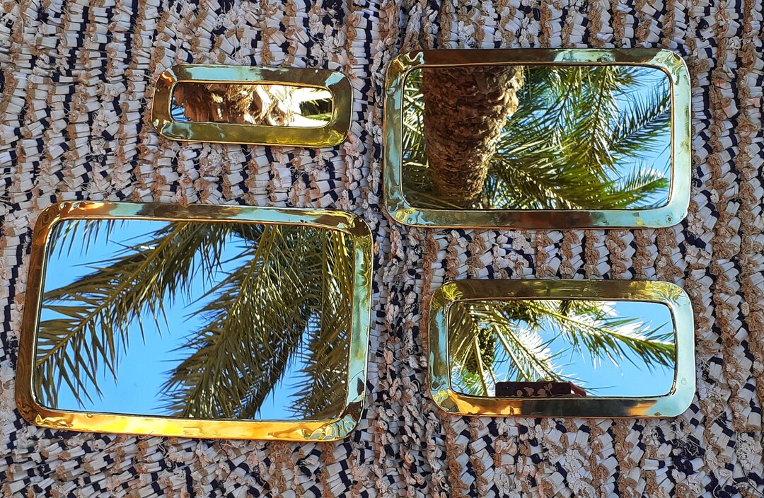 Set of 4 Wall Brass Mirrors, Golden Brass Wall Mirror, Moroccan Brass ...