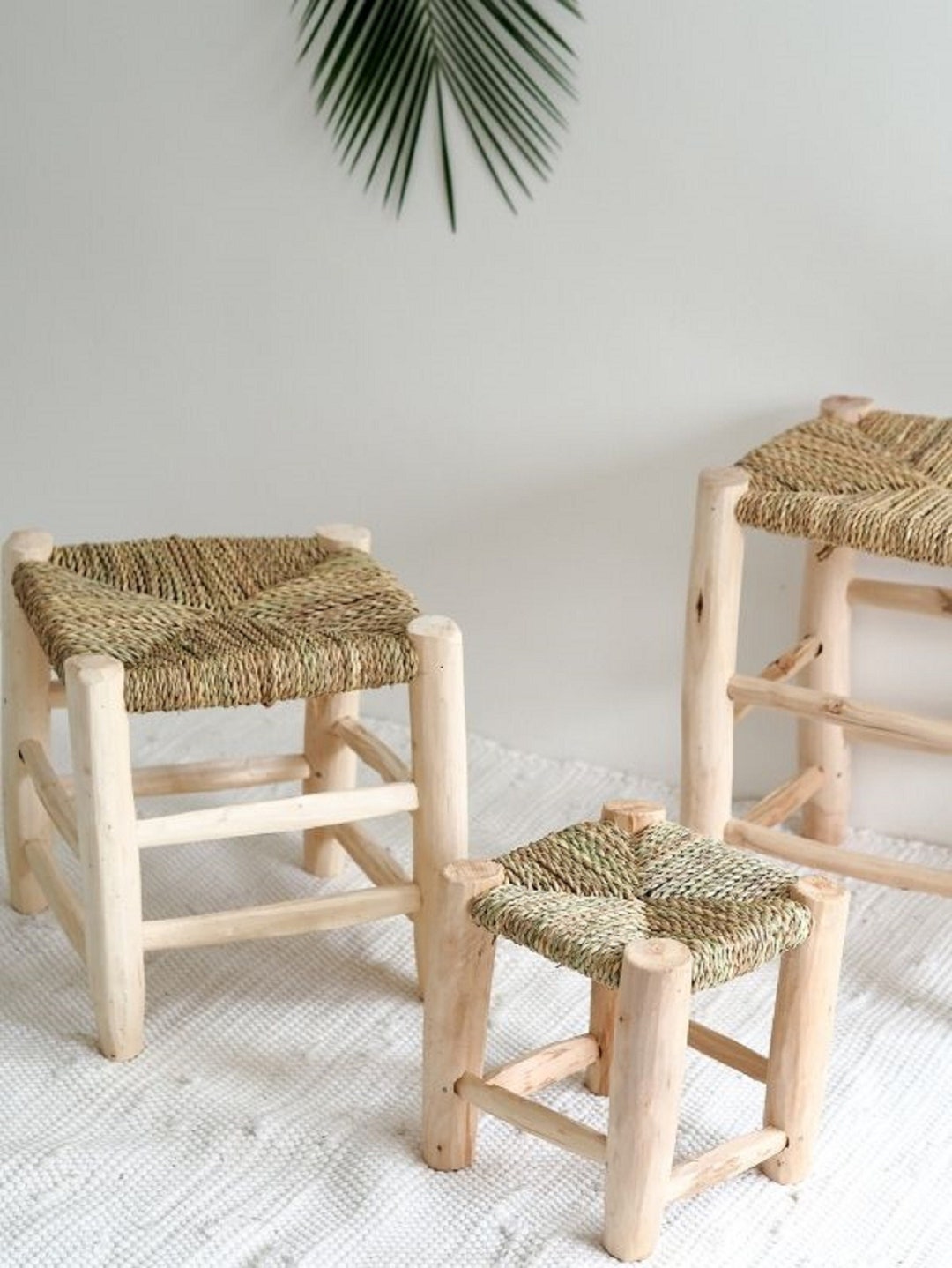 Moroccan Stool With Natural Rope Weave, Palm Leaf Stool - Etsy