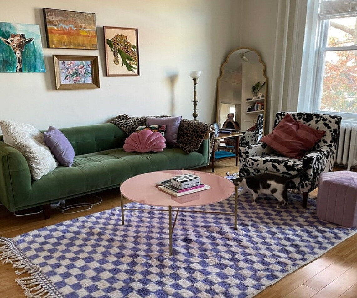 Velvet Checkered Rug, Checkered Area Rug, Handwoven Wool Rug, Tribal ...