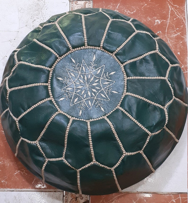 Moroccan Leather Pouf Deep Jungle Green Pouf moroccan - Etsy