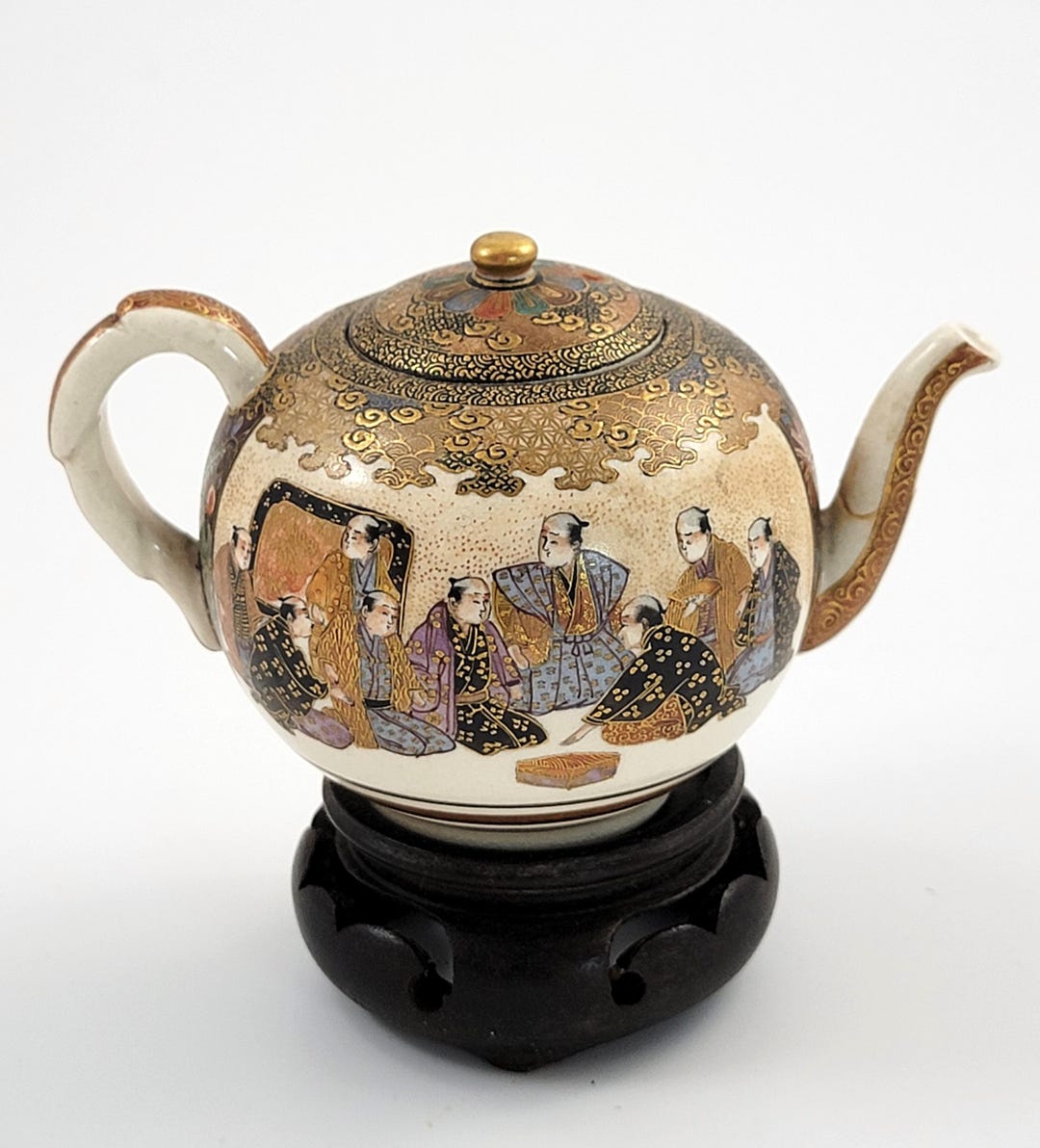 Antique Satsuma Teapot: Kyoto Court Scene, Meiji Period, With Stand - Etsy