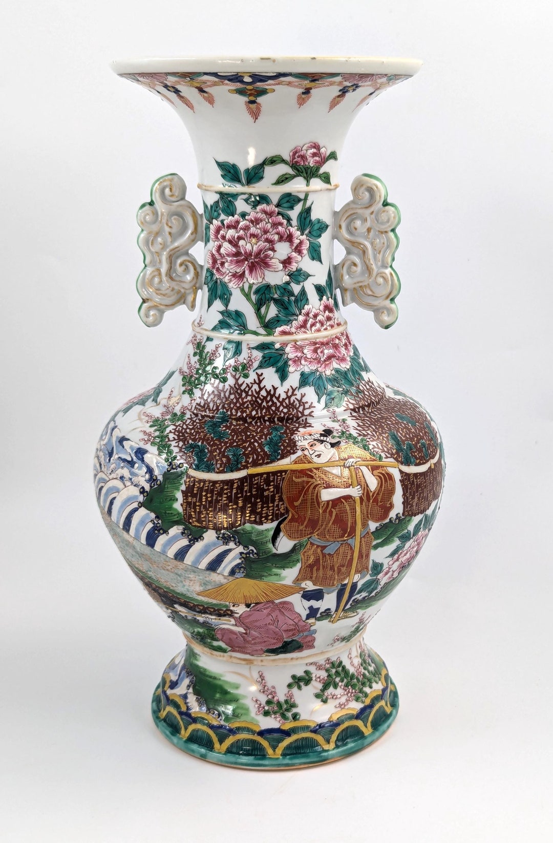 Antique Porcelain Kyoto Satsuma Vase With Handles, Japan, C. 19th - Etsy