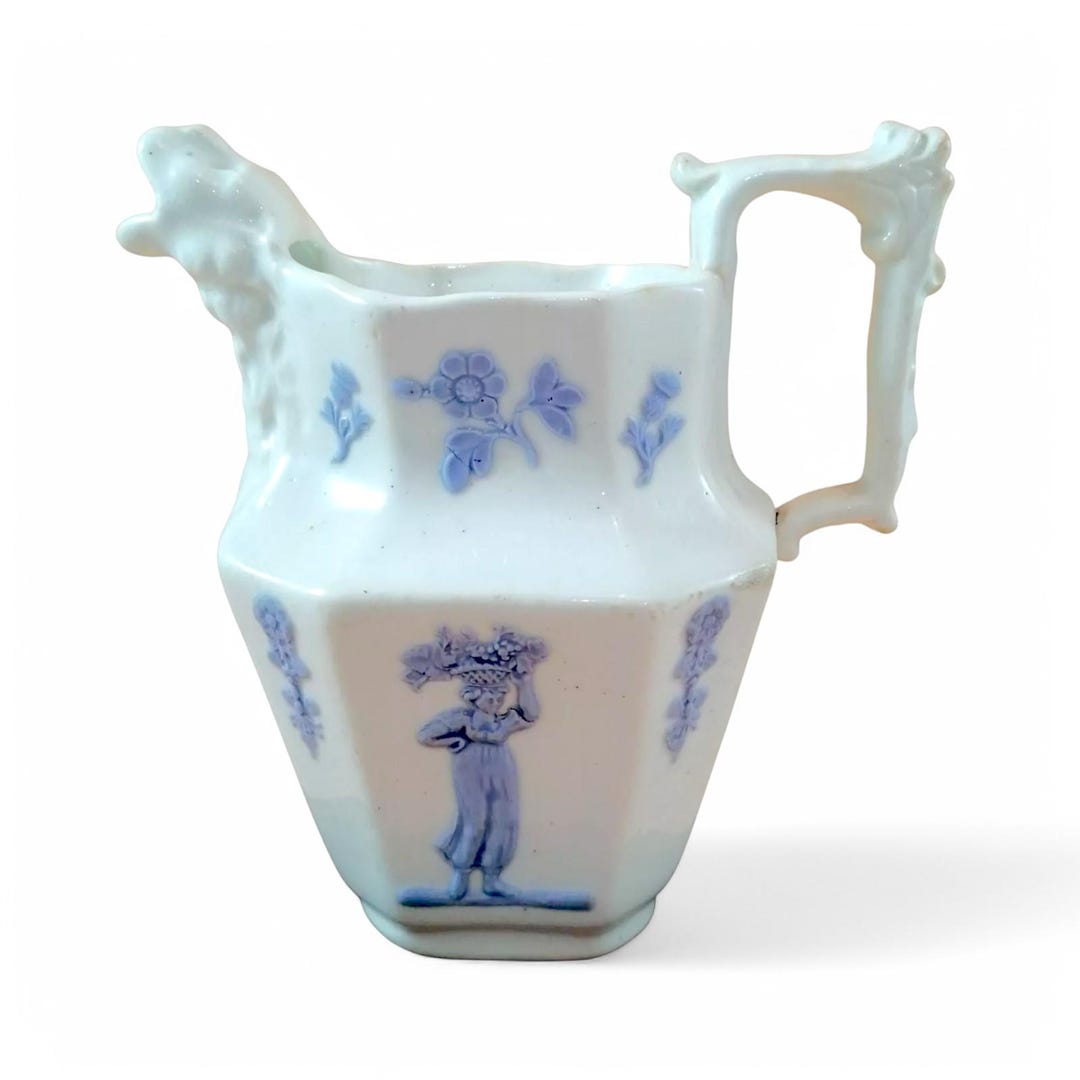 Antique Georgian Porcelain Jug: Lion Head Spout, Lavender Sprigged ...