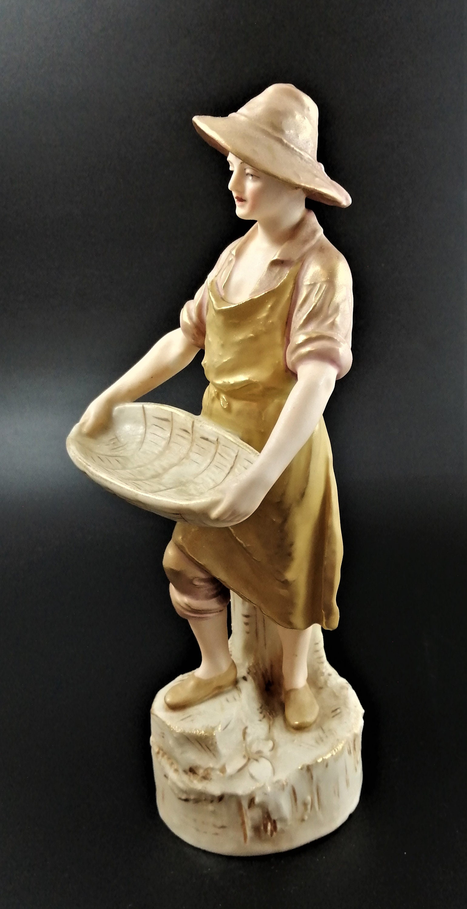 Antique Royal Dux Porcelain Figurine of Young Man Carrying Gathering ...