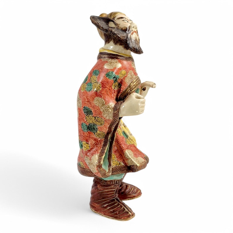 Antique Kutani Porcelain Scholar Figure: Meiji-taisho Moriage Enamel ...