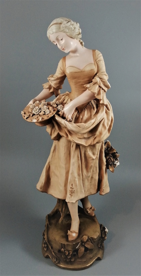 Antique Porcelain Figurine woman With Flowers - Etsy