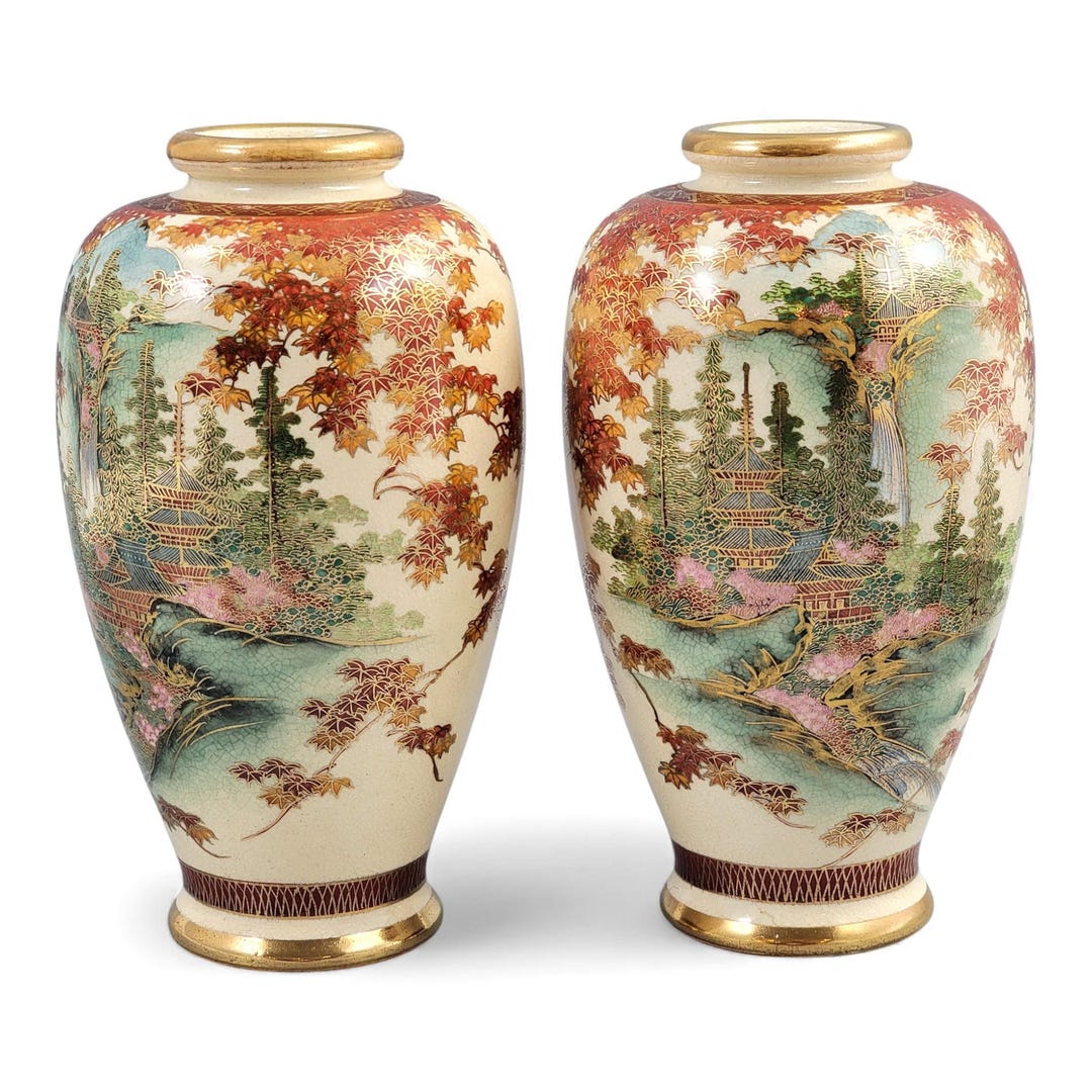 Pair of Kyoto Satsuma Landscape Vases, Meiji Period - Etsy