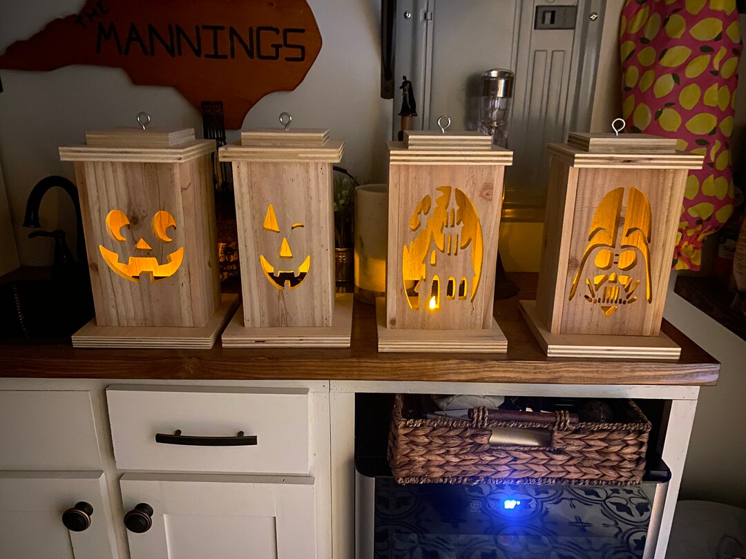 Wooden Halloween Jack-o-lantern Decor Fall Decor With LED Teacup Candle ...