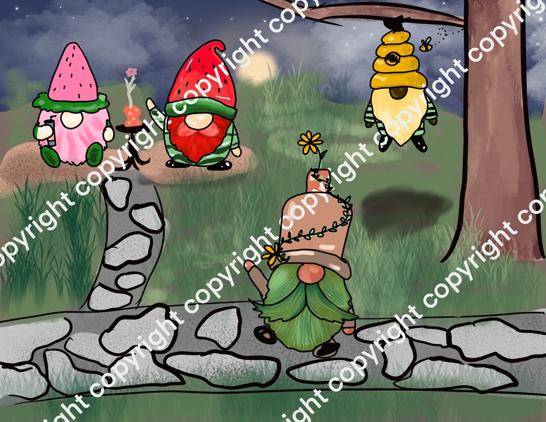 Garden Gnome Print and Wallpaper - Etsy