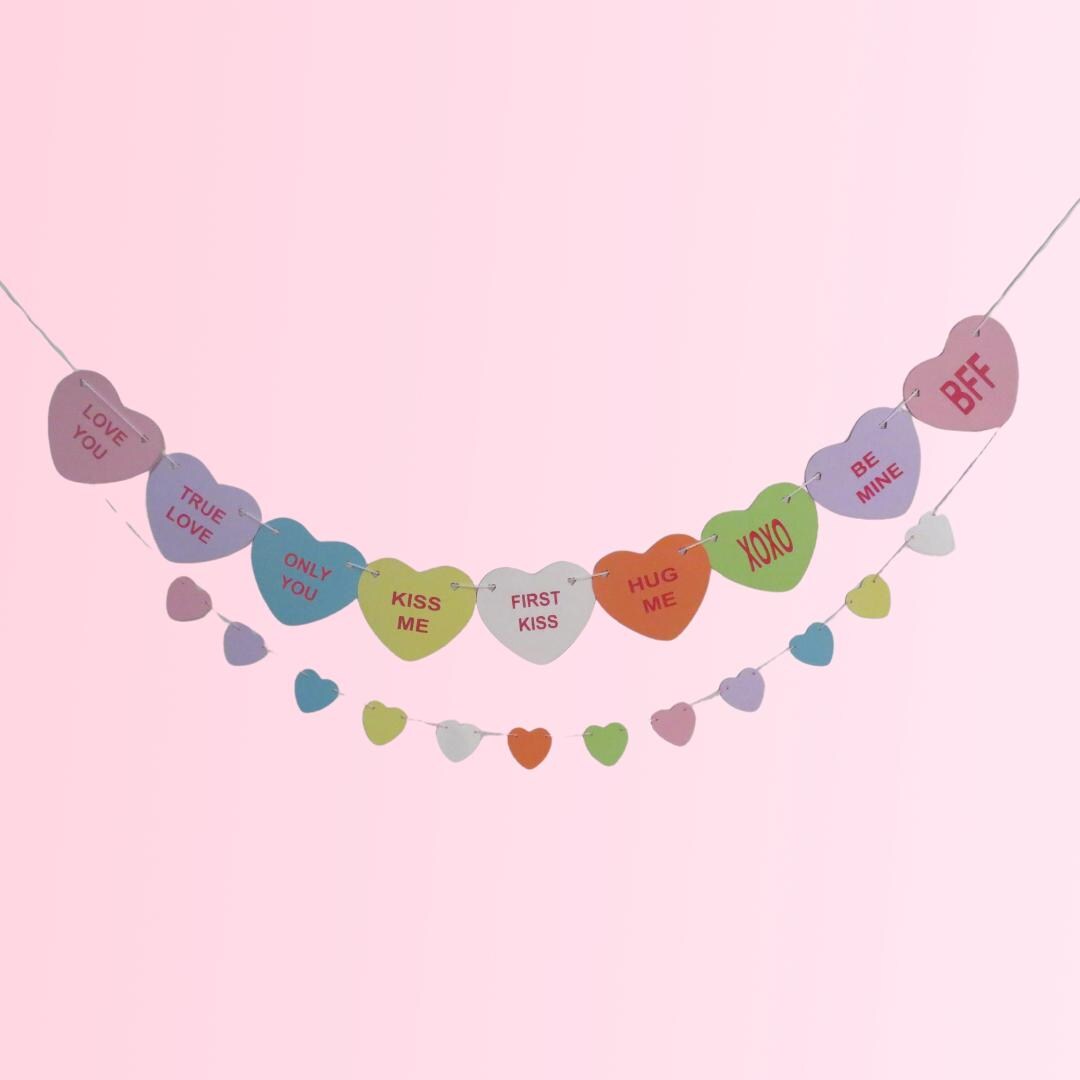 Pastel Conversation Heart Garland-valentine Home Décor–heart Banner ...