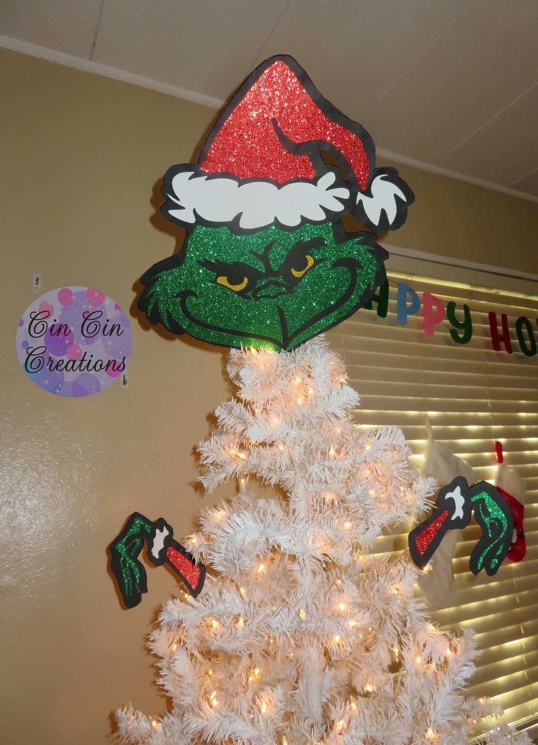 Glitter Grinch Head/hands Cardstock Cutout/foam Christmas Decoration ...