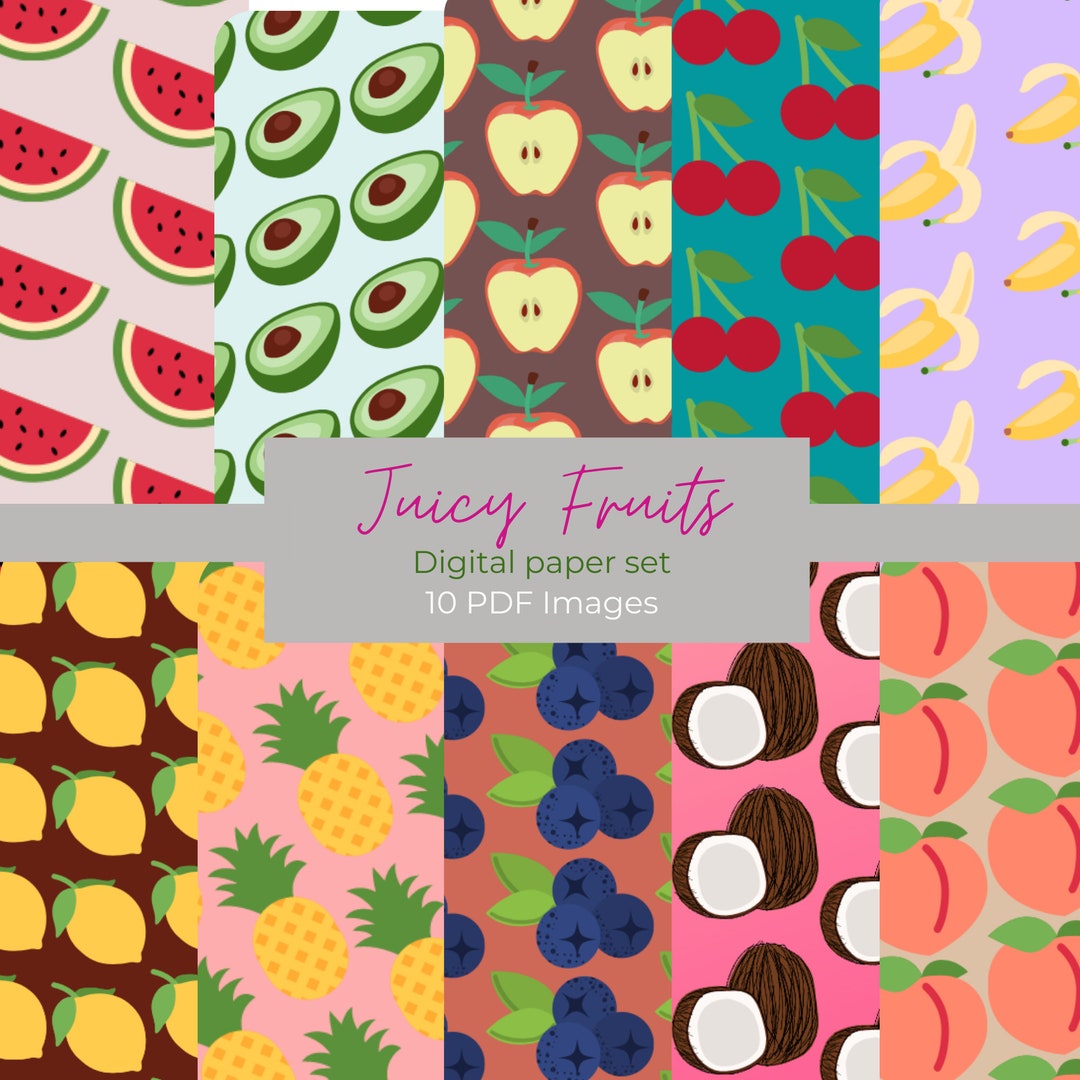 Fruits Scrapbook Digital Paper. 10 PDF Images. Assorted Fruit Digital ...
