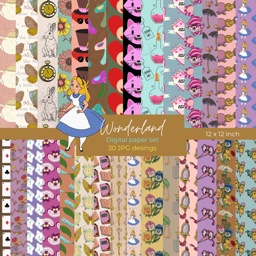 Wonderland Digital Paper, Alice in Wonderland Scrapbook Paper ...