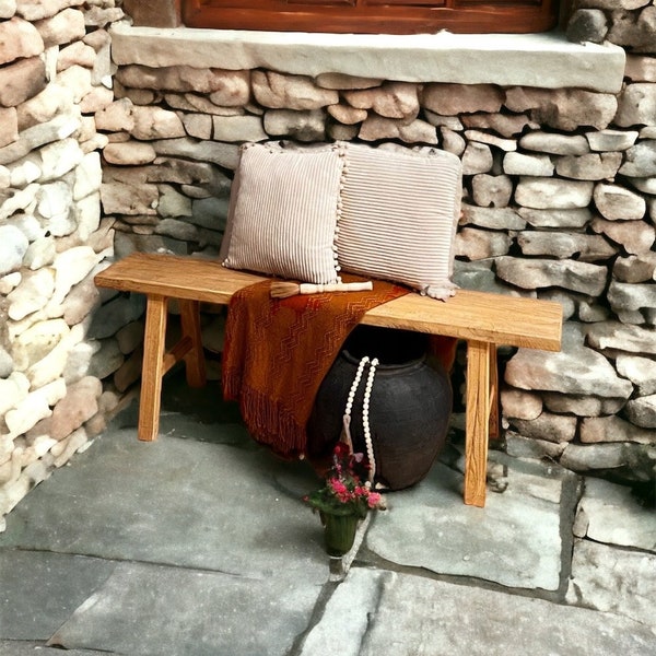 Skinny Elm Wood Bench - Etsy