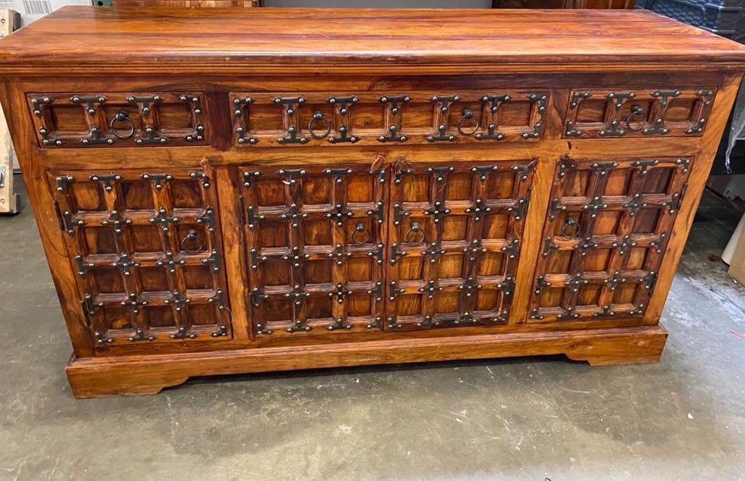 Vintage Antique Solid Wood Buffet Indian Sideboard Carved Buffet ...