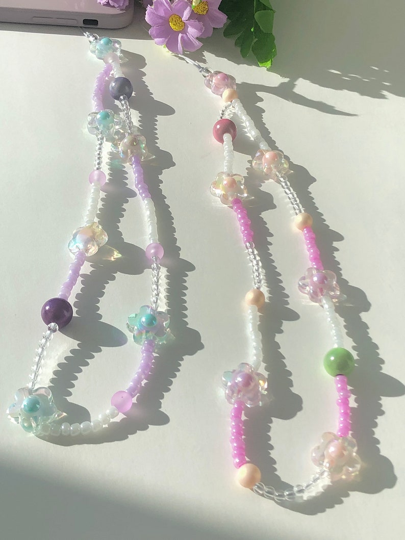 Phone Charm Pastel Phone Charm Pink Beaded Phone Strap - Etsy